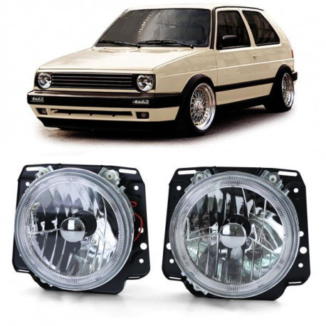 Clear glass Angel Eyes headlights chrome for VW Golf 2 83-91 | races ...